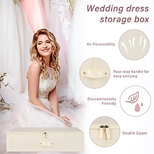 Wedding Dress Storage Box - Wedding Dress Preservation Box with 1 Pair Microfiber Gloves and 20 Sheets of Acid Free Tissue Paper, Bridal Essentials, Heirloom Breathable Wedding Keepsake Box (Beige)