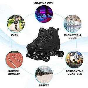 Nattork Women Roller Skates, Unisex Retro Quad Skates for Outdoor & Indoor, Double Row Skates for Girls - Black(Women 8.5 US)