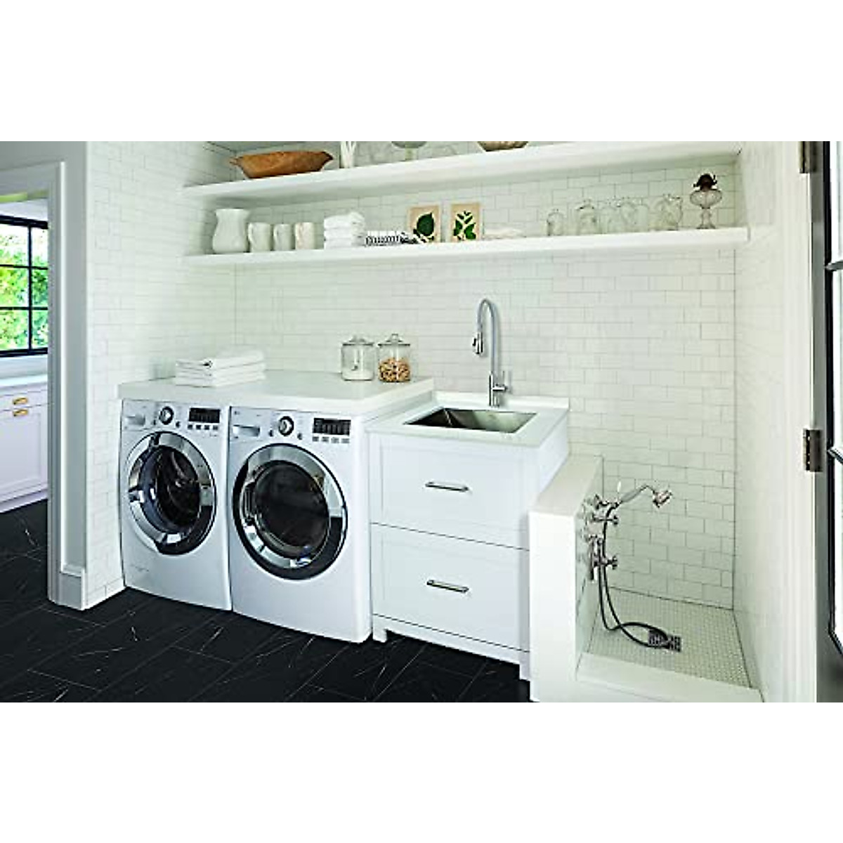 Transolid TCG-3025-WC All-in-One 29 in. x 25.5 in. Quartz Undermount Laundry/Utility Sink and Cabinet with Faucet in Matte White