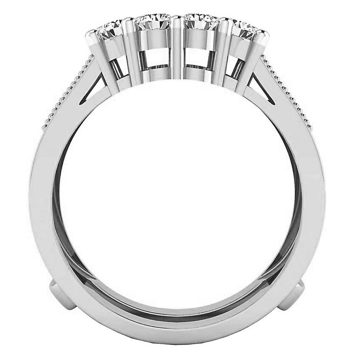 Dazzlingrock Collection 0.85 Carat (Ctw) 10K Round White Diamond Ladies Wedding Double Ring, White Gold, Size 6