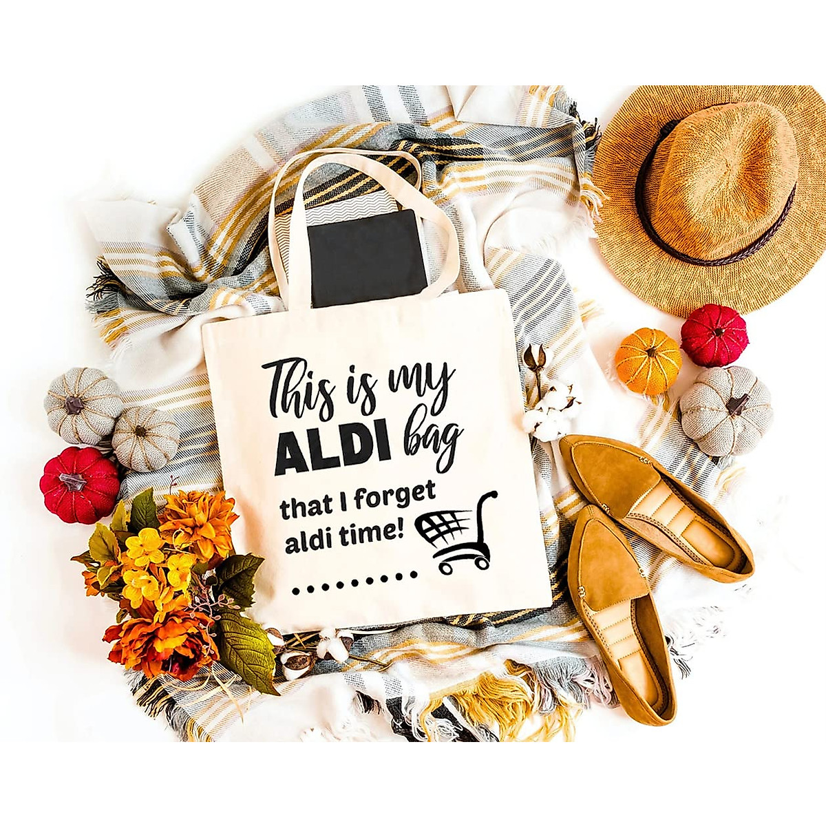 GXVUIS This Is My Aldi Bag That I Forget Aldi Time Canvas Tote Bag for Women Aesthetic Reusable Grocery Shopping Bags White