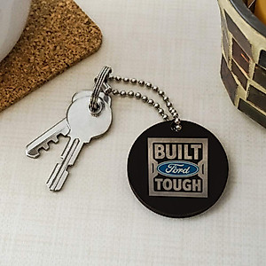GRAPHICS & MORE Ford Built Ford Tough Wood Wooden Round Keychain Key Chain Ring