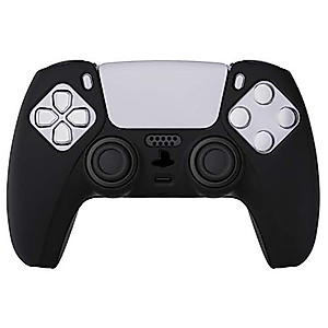PlayVital Black Pure Series Anti-Slip Silicone Cover Skin for ps5 Controller, Soft Rubber Case for ps5 Wireless Controller with Black Thumb Grip Caps