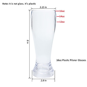 Plastic Pilsner Glasses, 16 oz Plastic Beer Glasses, Pilsner Beer Glasses, Unbreakable, Dishwasher-Safe, BPA Free(Set of 4)