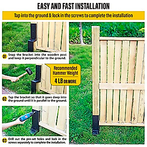 Epcee Heavy Duty Steel 4"x4" (Actual 3.6"x3.6") Fence Post Repair Kit, Fence Post Anchor Ground Spike, for Wooden Fence Post Repair and Wooden Fence Base Construction (2 Pack/Black）