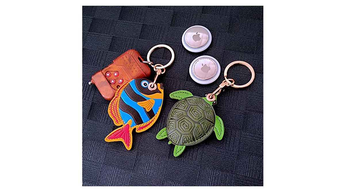 Cute Leather Airtag Keychain Case - Fish & Turtle Pack