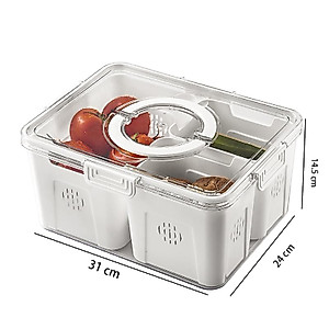 ZEENING Fruit Storage Containers for Fridge, 4 Compartments Refrigerator Organizer with Lid & Handle for Fruit Vegetable Fresh Produce Salad Bar & Berry, BPA-Free Food Storage Bins, Cream