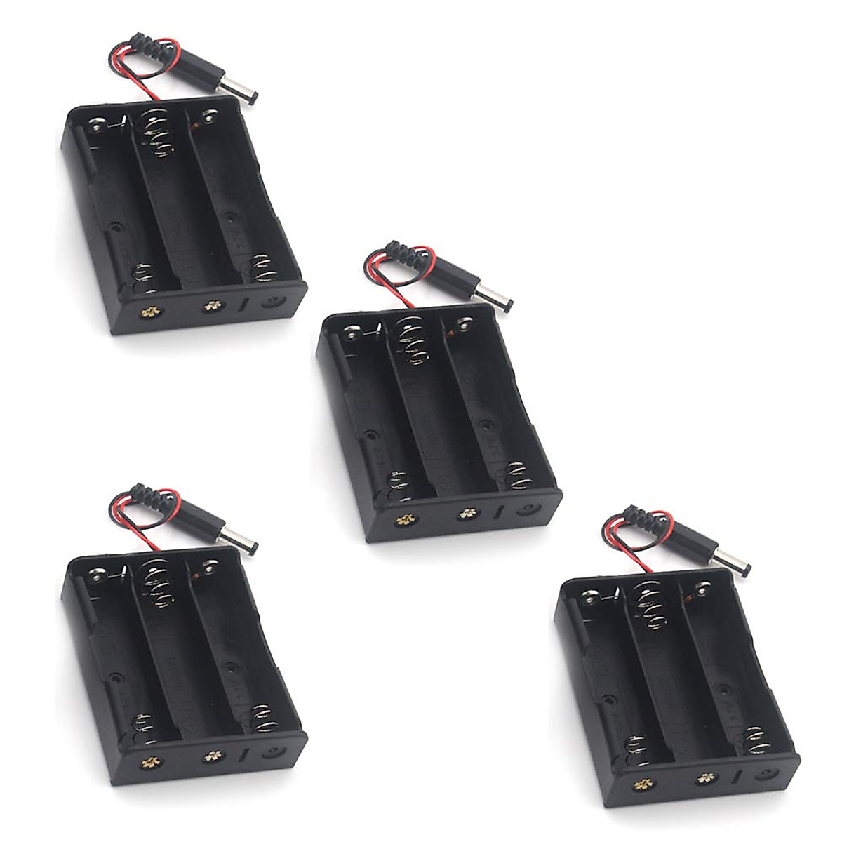 18650 Battery Holder 3 Slots, DIY Battery Box Case with DC Plug & Wires Leads, 4 Pack