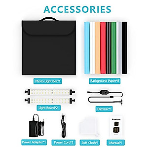 8 Pcs Backgrounds Photo Light Box, SAMTIAN Portable 16x16x16 Inches Photography Studio Light Box Shooting Tent Tabletop Photography Lighting Kit with Brightness Dimmer for Photography