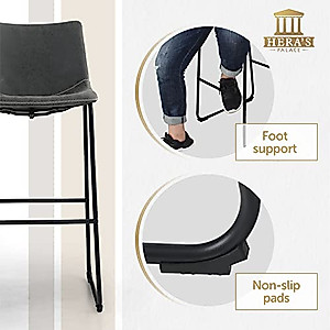 HERA'S PALACE PU Faux Leather Bar Stools Set of 2, 30" Pub Chairs with Back and Footrest, Modern & Stylish, Armless Bar Height Stool Chairs with Metal Legs for Home, Bar, Coffee Shops