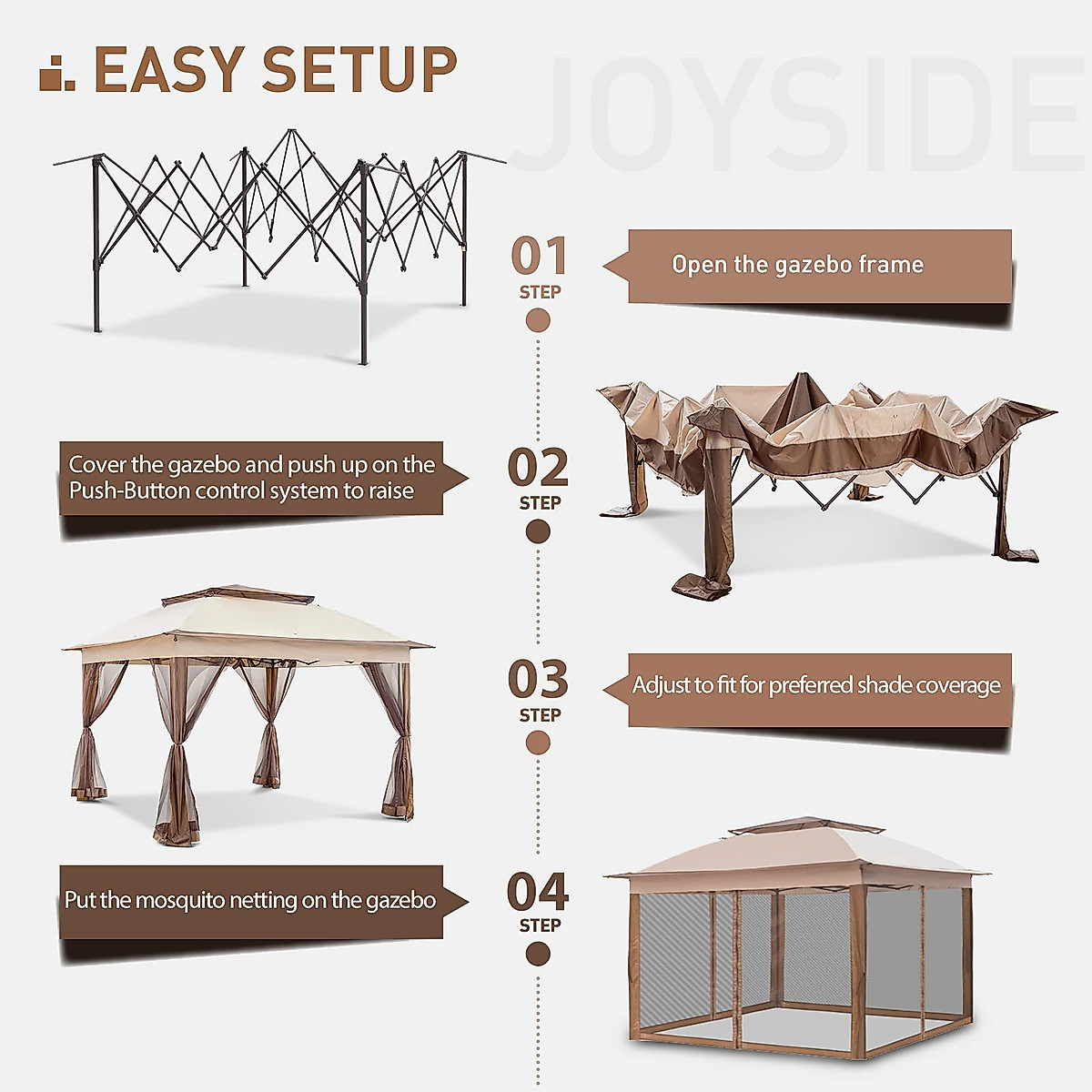 Joyside 11'x11' Pop Up Gazebo for Patio Gazebo Canopy Tent with Sidewalls Outdoor Gazebo with Mosquito Netting Pop Up Canopy Shelter Wedding Tent (Beige)