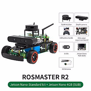 Yahboom Jetson Nano 4GB SUB AI Professionally Programmable Ackerman Steering Structure ROS2 Robot Kit for Adults Python C+ Language(R2 Standard Ver with Nano SUB)