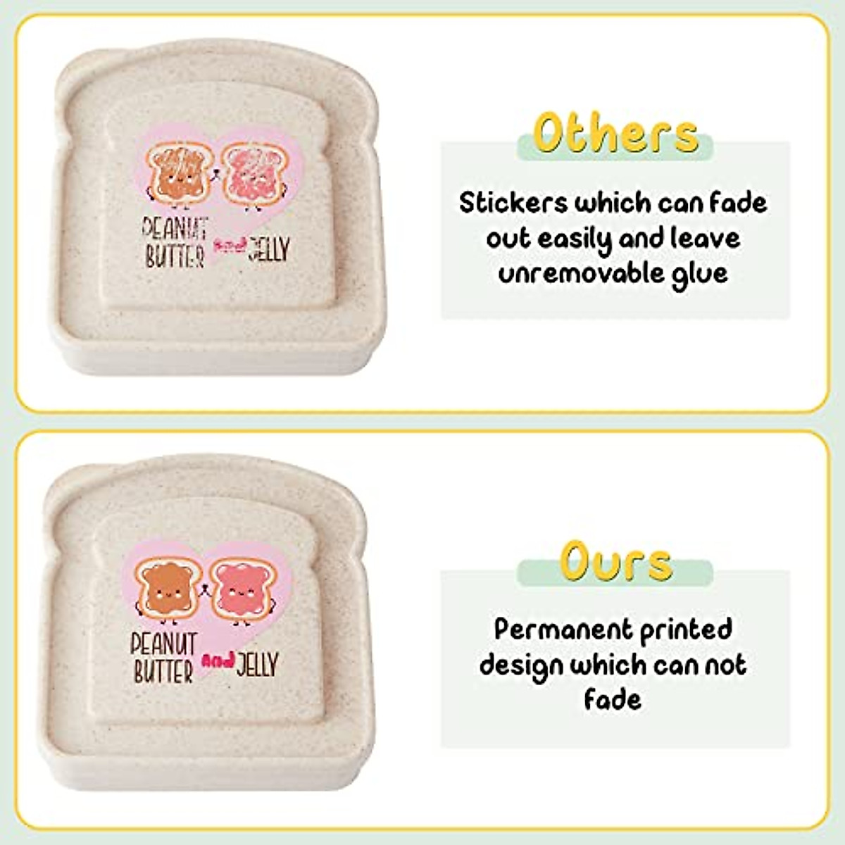 Tessco 4 Pcs Kids Sandwich Container 20 oz Food Storage Containers Toast Shape Sandwich Box Reusable Lunch Containers for Kids Home Outdoor Picnic Kitchen, 4 Styles