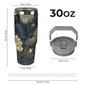 YTLKGFP 30 Oz Large Capacity Car Cup Intricate Flowers Tumbler with Handle Straw Lid Insulated Stainless Steel Water Bottle Travel Mug Leak-proof Car Cup Keeps Cold Or Hot