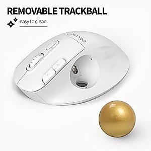 DeLUX Bluetooth Trackball Mouse, Wireless Ergonomic Rollerball Mouse with 2400DPI, Smooth Easy Thumb Control, 3 Devices Connection, Compatible for Windows, PC, Mac (MT1-White)