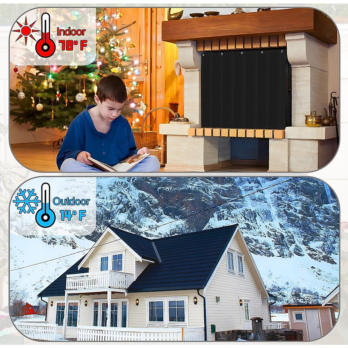 39 x 32 Inch Fireplace Blocker Blanket- Self-Adhesive Fireplace Draft Stoppers for Save Energy- Fireplace Cover with Hook and Loop Tapes Stops Overnight Heat Loss