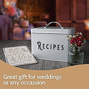 Large Farmhouse Metal Recipe Box With Cards And Dividers - White Vintage Tin Recipe Box With Card Holder In Handle. Comes With 80 4 X 6 Double Sided Recipe Cards And 20 Dividers.