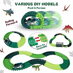 236 PCS Dinosaur Toys Race Track, Create a Dinosaur World Road,Flexible 360° Train Tracks Playset with Turntable Playset, Christmas Birthday Gifts for 3 4 5 6 7 Years Old Boys Girls Kids