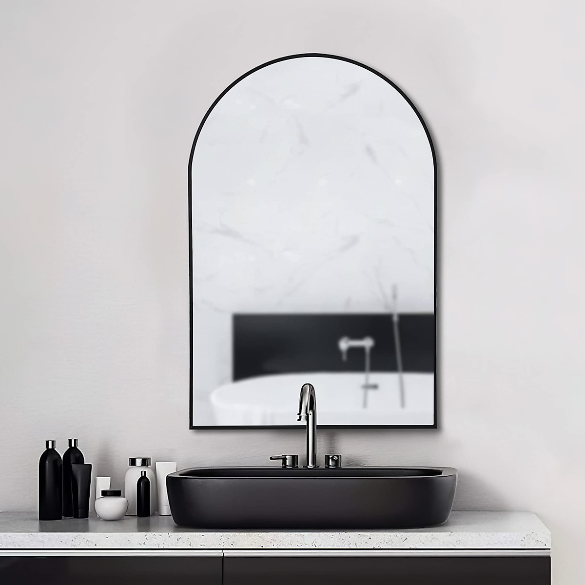 Natsukage 36"x24"Arched Wall Mirror Full Length Mirror for Wall Body Dressing Mirror for Bedroom Bathroom Wall-Mounted Mirror Hanging or Leaning Against Wall Aluminum Alloy Frame(Arched Black)