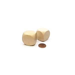 Koplow Games Pack of 2 D6 Large Jumbo 30mm Rounded Blank Wooden Dice - 'Light' Wood