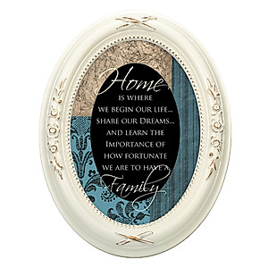Cottage Garden Home Is Where We Begin Life Distressed Ivory Floral 5 x 7 Oval Table and Wall Photo Frame