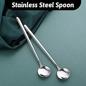 Coffee Spoons, 4 Pcs 6.7 Inch Stainless Steel Coffee Stir Spoons Long Handle Ice Tea Spoon Cocktail Stirring Spoons Coffee Bar Accessories for Coffee Tea Dessert Cake Ice Cream (Silver)