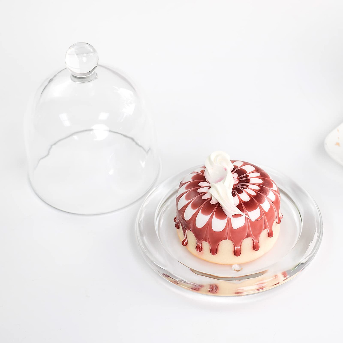 KVMORZE Glass Dessert Dome with Base, Mini Decorative Cake Tray with Glass Dome Cover, Cake Fruit Display Server Tray for Kitchen, Party, Weddings, Appetizer Dessert and Cheese Serving Platter