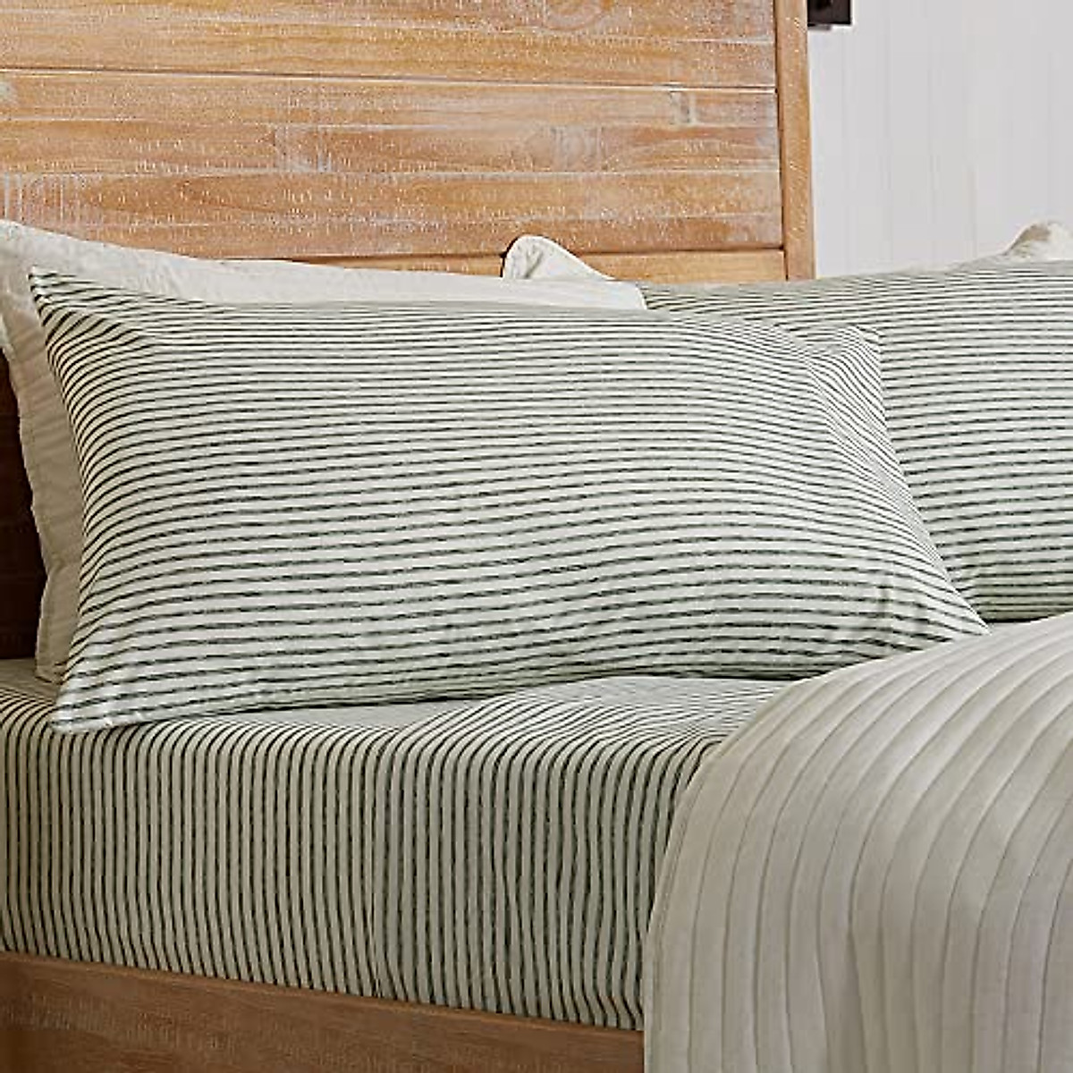 Great Bay Home 4-Piece Stripe Printed Ultra-Soft Microfiber Sheet Set. Wrinkle Free, Comfortable, All-Season Bed Sheets. Evette Collection (Full, Stripe - Sea Foam)