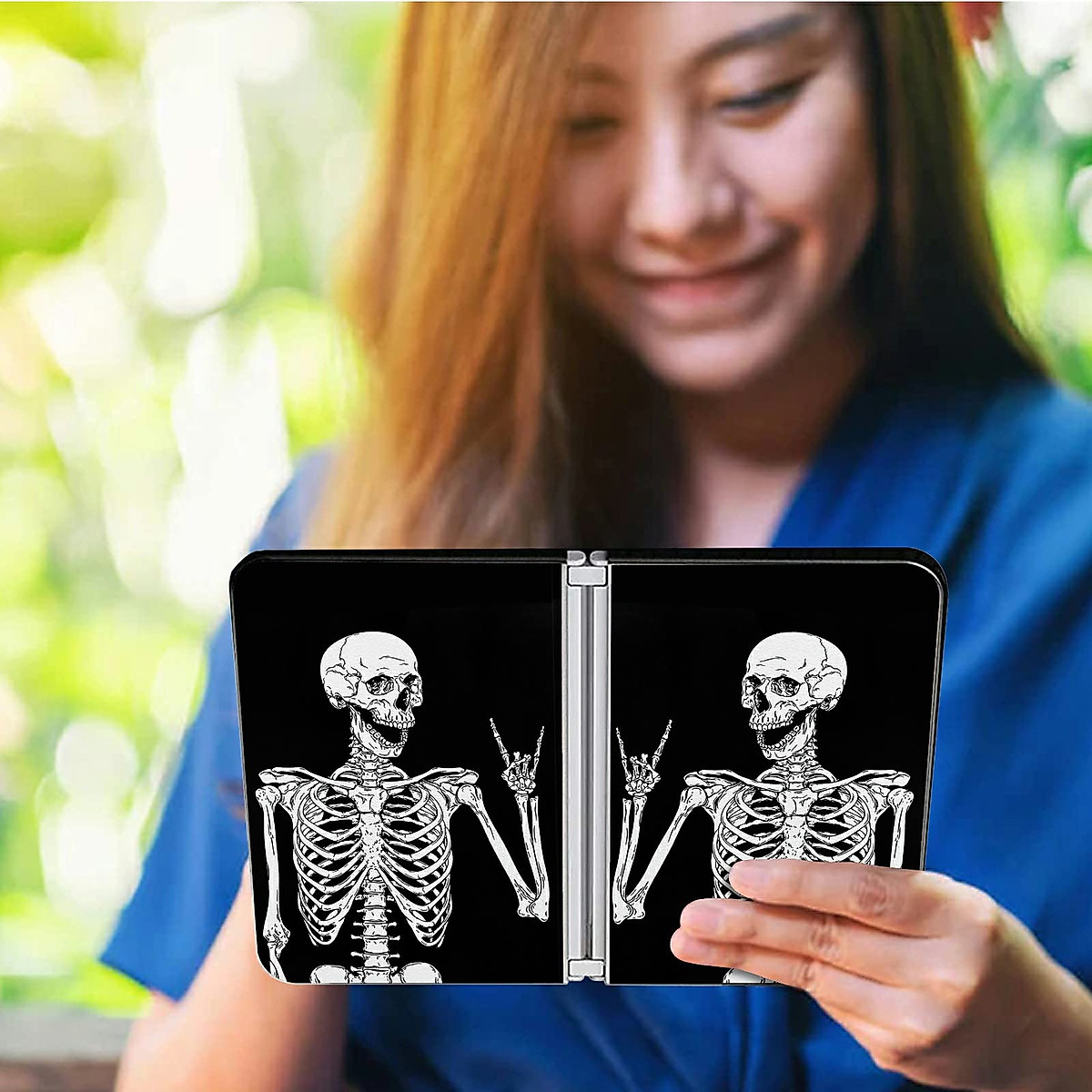 Skull Rock Skeleton Designed for 8.1" Microsoft Surface Duo Case, Full Cover Ultra Thin PU Leather Back Hard PC Phone Case for Microsoft Surface Duo (2020)