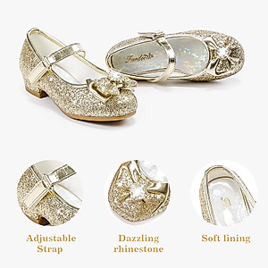 Furdeour Girls Flats Shoes Size 1 Gold Party High Heels for Little Flower Girls Cosplay Wedding Princess(2701Gold 1)