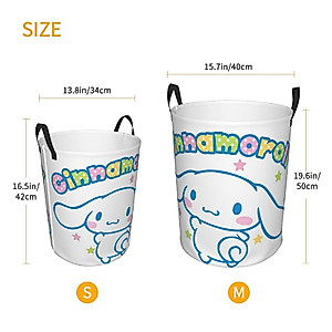 YangYuFaQQ Cartoon Dog C-innamoroll Storage Basket Circular Hamper with Handle Foldable Laundry Basket for Bedroom Bathroom Living Room Small
