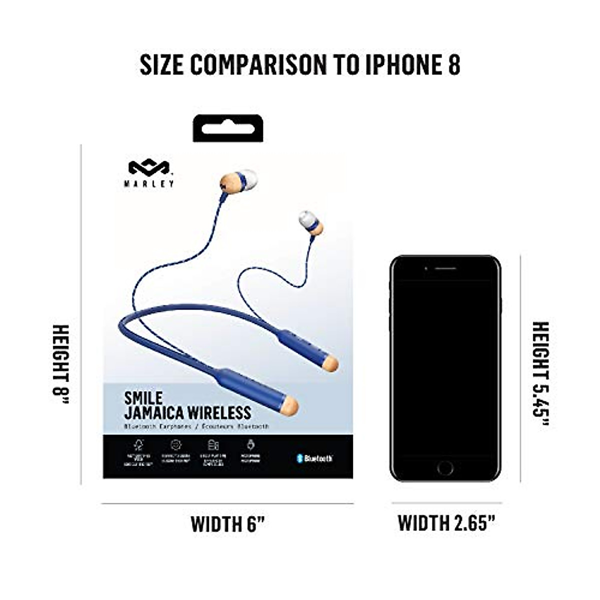 House of Marley Smile Jamaica Wireless: Wireless Neckband Earphones with Microphone, Bluetooth Connectivity, 8 Hours of Playtime, and Sustainable Materials (Denim)