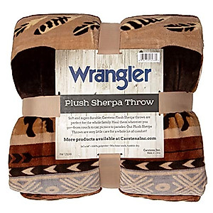 Carstens, Inc Wrangler Buffalo Southwestern Sherpa Fleece 54x68 Throw Blanket, 54" x 68", Brown