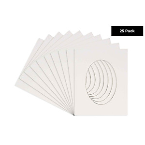 CountryArtHouse White Acid Free 12x16 Oval Picture Frame Mat with White Core Bevel Cut for 8x12 Pictures - Fits 12x16 Frame - Pack of 25 Matboards