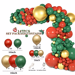 Sugoiti Christmas Balloons Garland Arch Kit Tree 200PCS Red Green Metallic Golden White Latex Balloon for X-Mas Festival Birthday Company Party Decorations