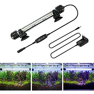 AquariumBasics led Aquarium Light for Fish Tank ,Auto on/Off Submersible White and Blue led Aquarium Plant Light with Timer and dimming Function (7.5 inch （Timer & Dimming Function))