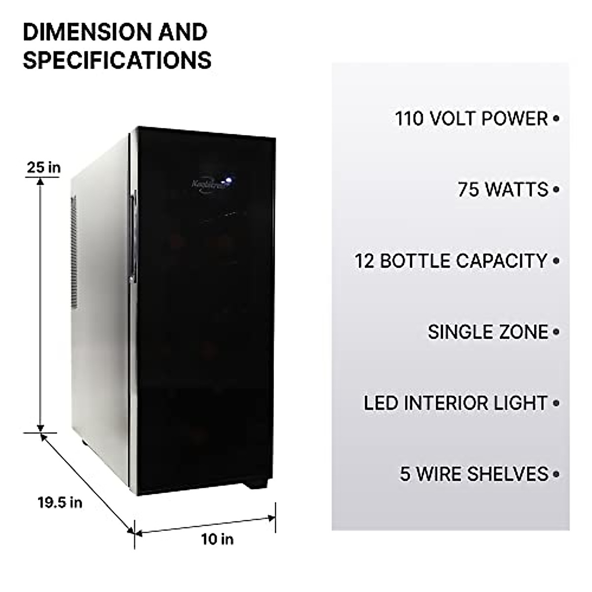 Koolatron Urban Series 12 Bottle Wine Cooler, Thermoelectric Wine Fridge, 1 cu. ft. Freestanding Wine Refrigerator for Home Bar, Small Kitchen, Apartment, Condo, Cottage, RV