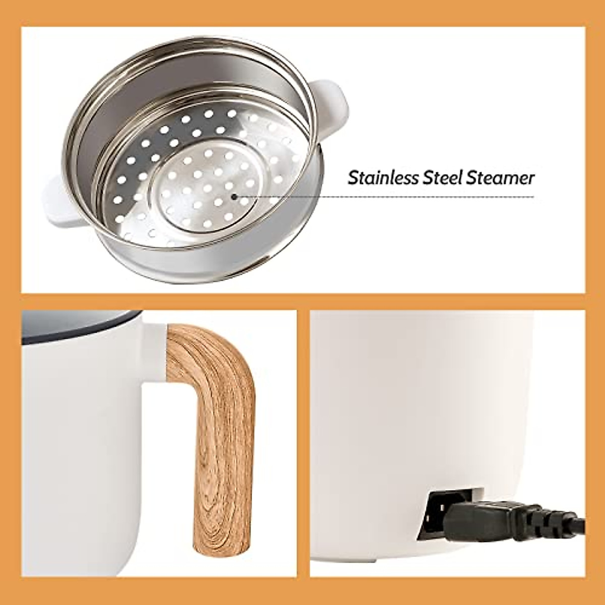 Dezin Electric Hot Pot with Steamer, 1.5L Non-stick Ramen Cooker, 2 in 1 Shabu Shabu Hot Pot, Multifunctional Cooker with Overheating Protection for Stew, Noodles (Egg Rack Included)