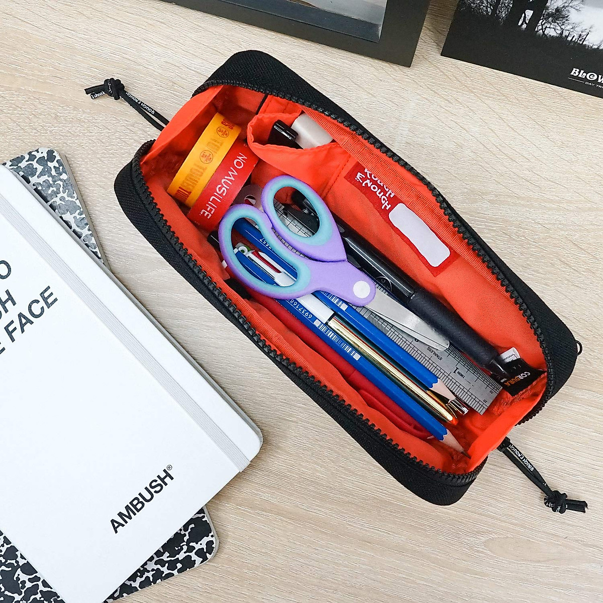 Rough Enough Black Pencil Case Long Pencil Pouch Art Supply Storage Organizer Kids Boys Girls Adults School Stationary