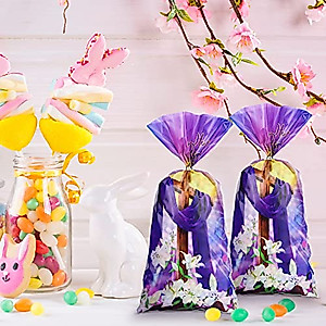 100 Pcs Easter Cellophane Bags He is Risen Spring Easter Gift Treat Bag Goodie Candy Bags with Ties Easter Cross Religious Decorations Birthday Party Decorations Supplies