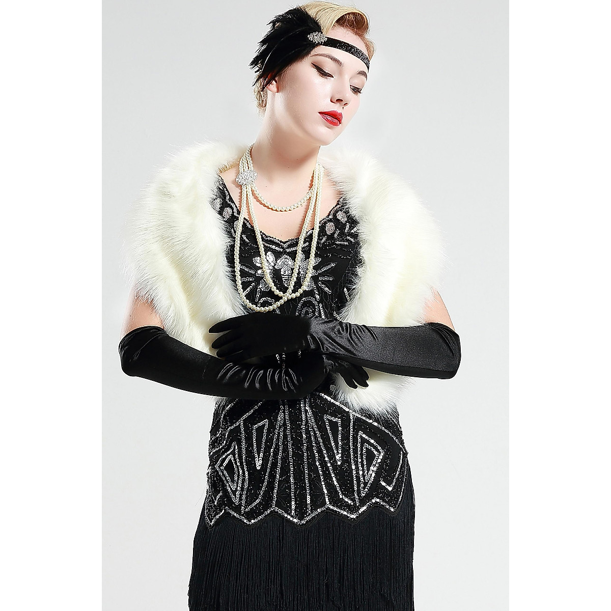 BABEYOND Women's Faux Fur Shawl Party Faux Fur Collar Fur Wraps for Winter Bridal Wedding Cover Up