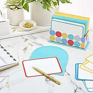 Hallmark Blank Cards Assortment with Organizer, Polka Dots (50 Flat Paneled Note Cards with Envelopes)