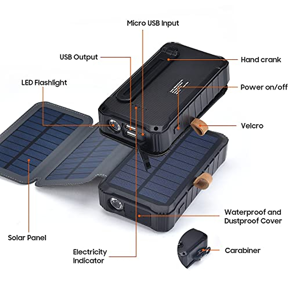 B BZ Solutions Solar Power Bank with Manual Hand Crank Power Generator12000mAh for iPhone, Tablet, Samsung Dual USB Output Emergency LED Light Outdoor Camping Survival Gear