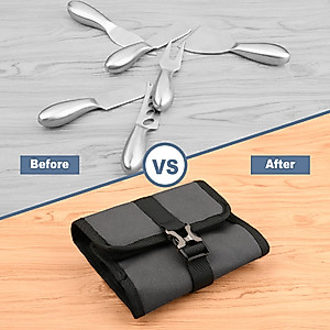 Beautyflier Cheese Knives Roll Bag, Mini Cheese Knife Set Roll Case - 6 Knife Slots and a Zipper Pocket, Canvas Chef Knife Roll Bag for Travel Party and Holiday Cheese Serving, Gray (Bag Only)