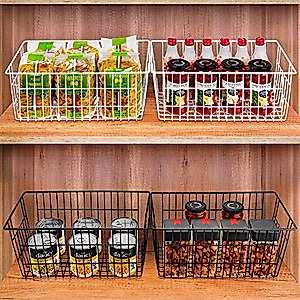 SANNO Freezer Baskets Wire Storage Baskets Closet Baskets Bin Farmhouse Organizer Storage Bins Large Organizer Bins for Home, Office, Bathroom, Pantry Organization Storage -Black Set of 2, 15.7"