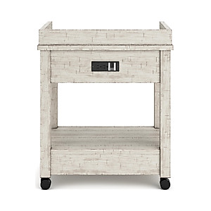 Signature Design by Ashley Carynhurst Rustic Farmhouse Printer Stand with Casters, Whitewash