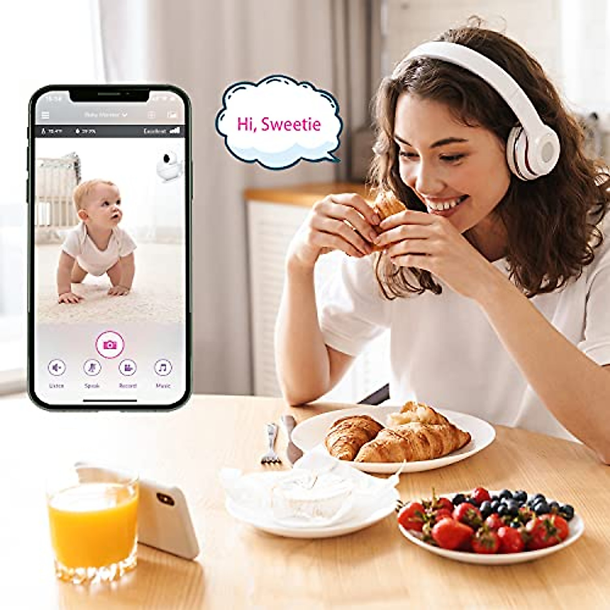 iBaby M8L 1080P Smart Baby Camera Monitor, WiFi Baby Monitor with Upgraded Night Vision 2 Way Talk Motion/Crying Alert Lullabies 360º Pan 110º Tilt White
