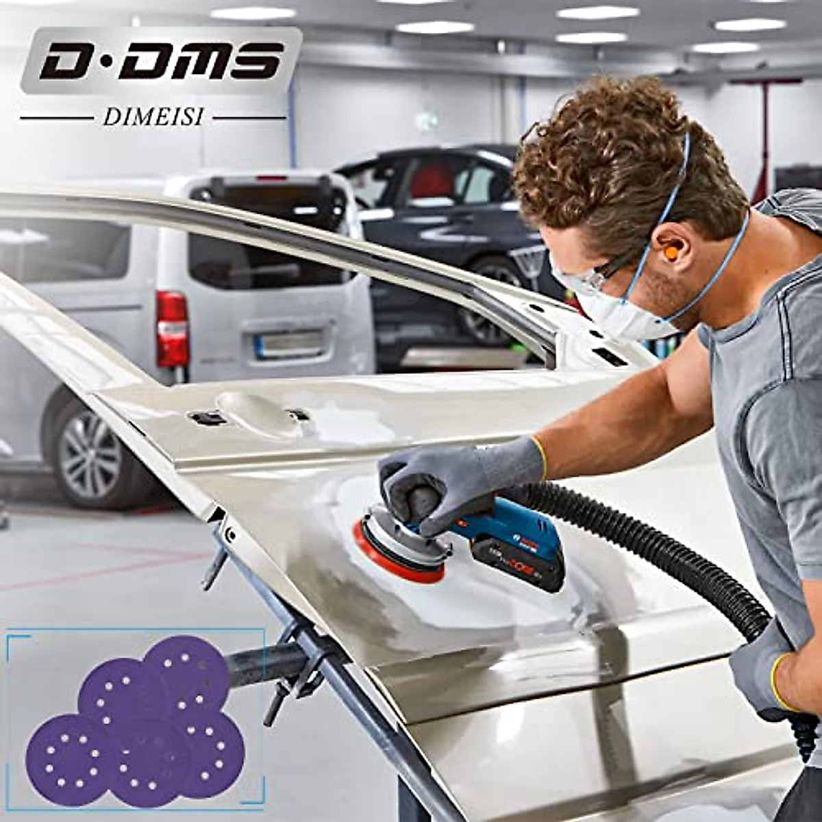 Q22T - 5 Inch 8 Hole Hook and Loop Sanding Discs - 3 Each of 80 120 180 220 240 320 Grit Sandpaper Discs - Purple Film Orbital Sander Pads for Automative - D DMS DIMEISI