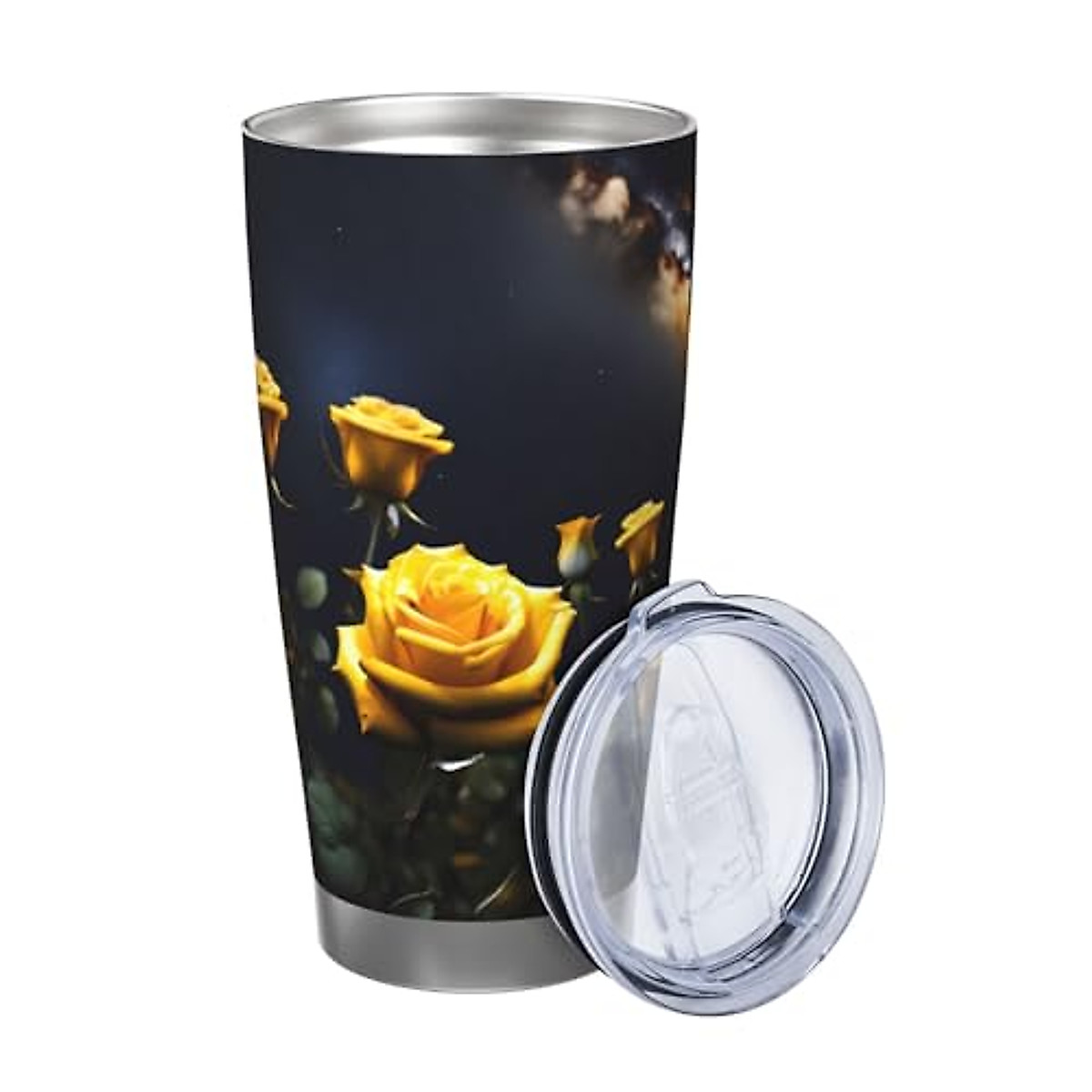 WXZYFP Car cup (single silver rim), can use a straw or drink directly, easy to use.Beautiful yellow roses