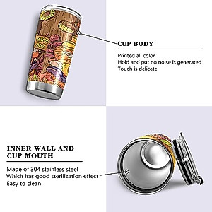 Happy Fall Gnome Dwarf Travel Mug Insulated Tumbler with Lid and Straw Pumpkin Mushroom Stainless Steel Vacuum Double Walled Drinking Cup Keeps Drinks Cold & Hot Water Bottle for Travel Coffee Home